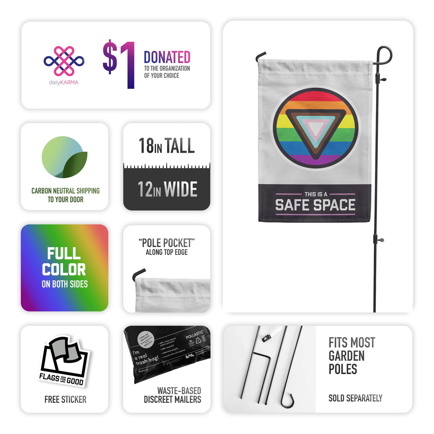 LGBTQ+ Safe Space Garden Flag | $1 Donated to LGBTQ+ Organizations