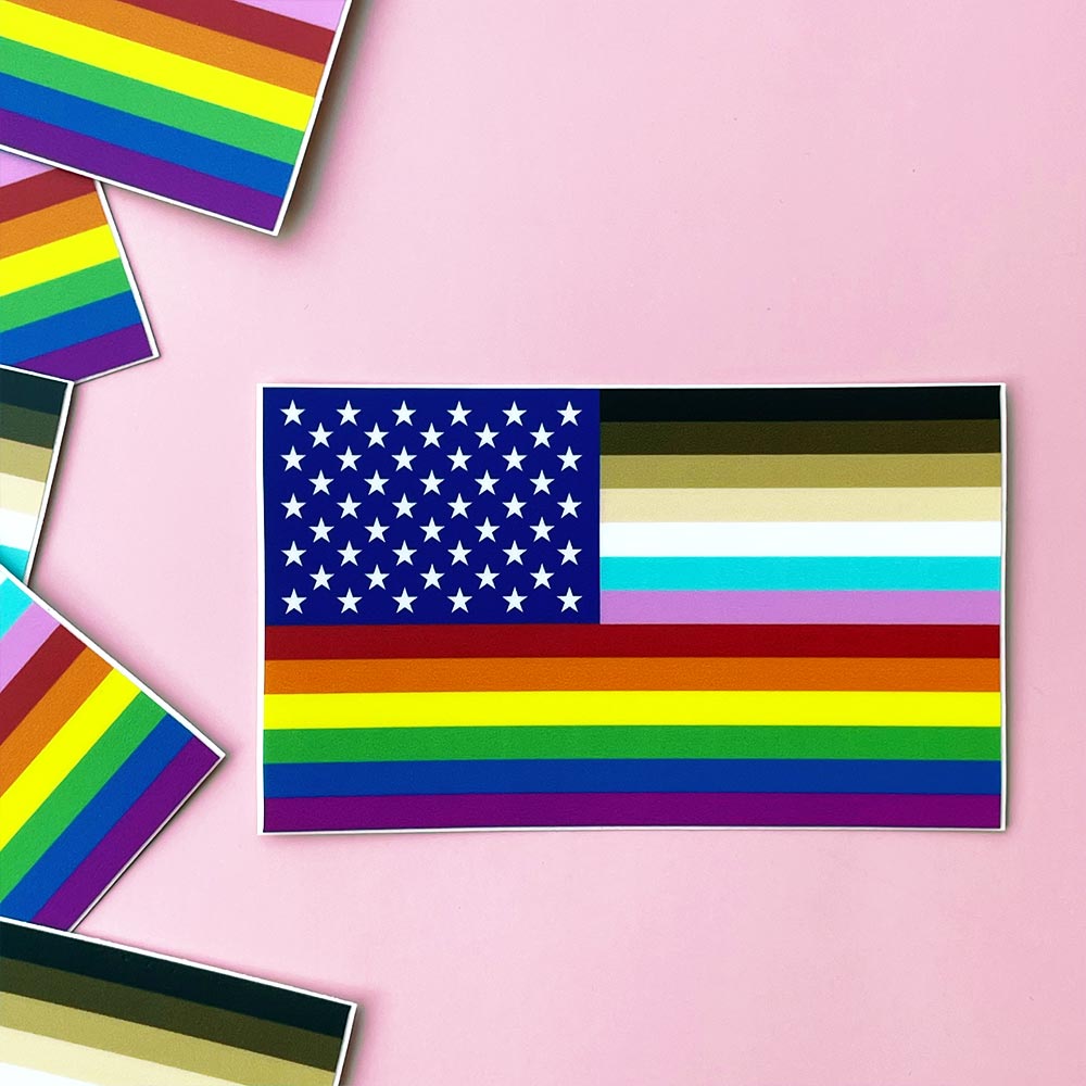 Rainbow U.S Flag Sticker | "For All" Inclusive Flag Decal | Flags for Good